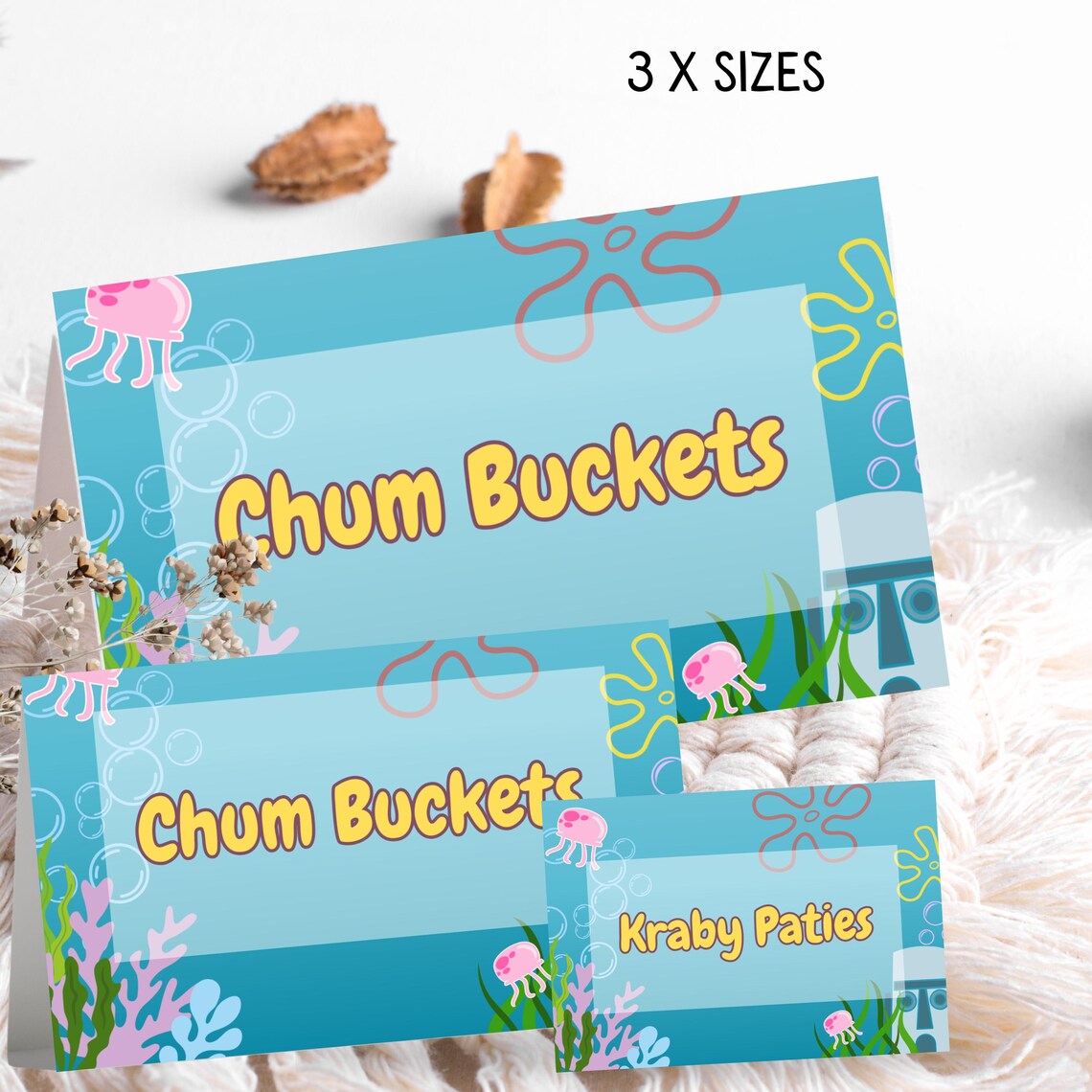 Sponge Under the Sea Food Labels: DIY Birthday Party Decor (canva ...