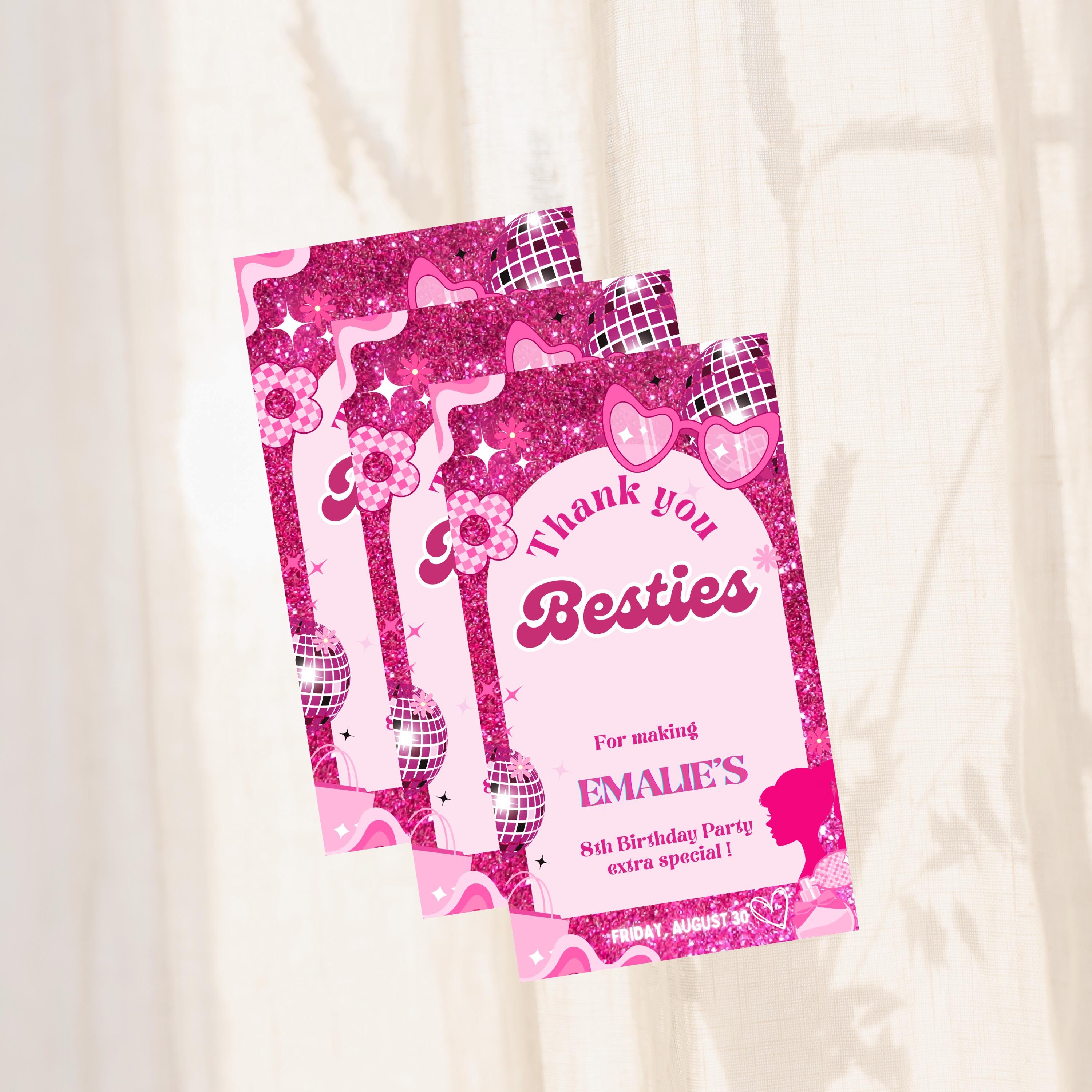 Editable Pink Doll Birthday Thank You Tag Glitter Stylish Girl Princess ...