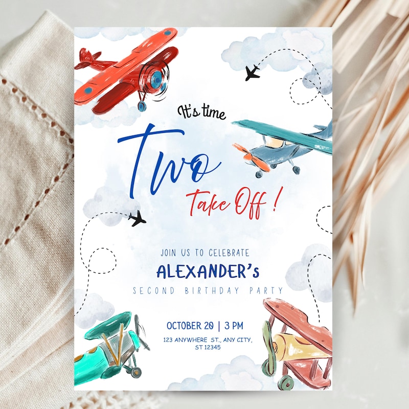 Airplane 2 Year Invite - Etsy