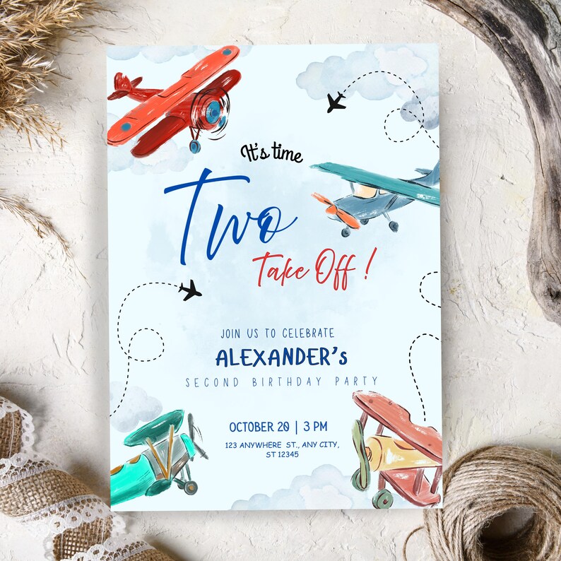 Editable Airplane Birthday Invitation Plane Invitation Time to Fly ...