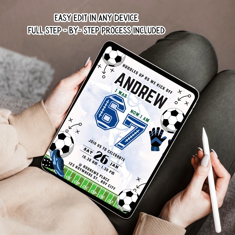Football Six Seven Birthday Invitation, 6 7 Meme, Football 7th Birthday ...