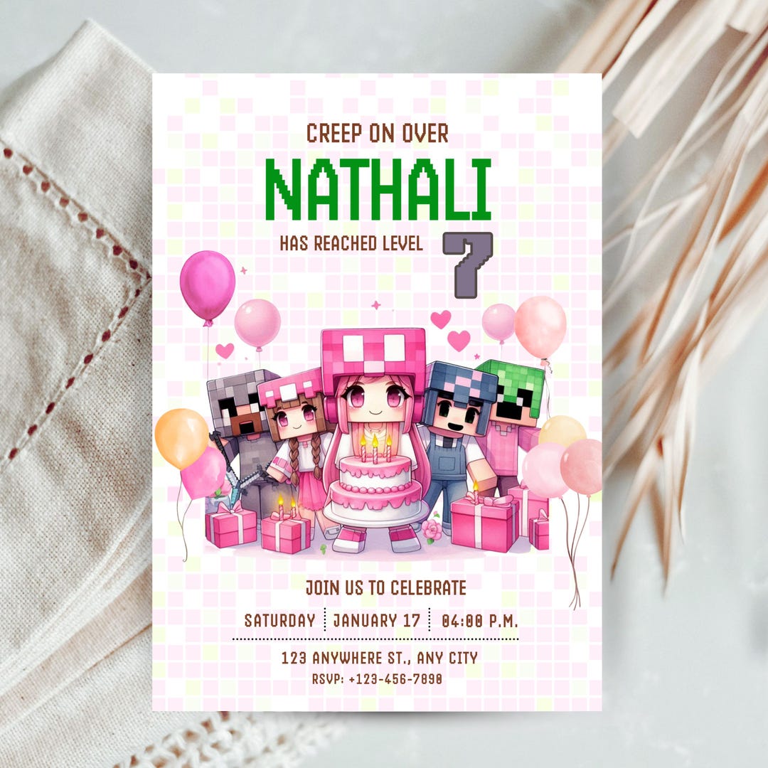 Convite de aniversário editável para festa temática de pixel art para ...