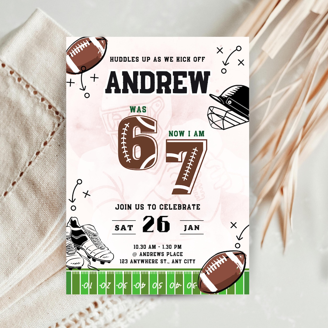 Football Six Seven Birthday Invitation, 6 7 Meme, Football 7th Birthday ...