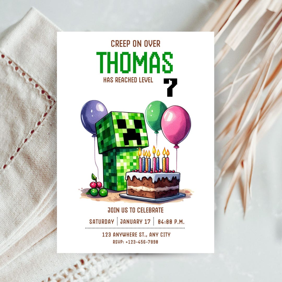 Convite de aniversário em pixel editável | Modelo digital com tema de ...