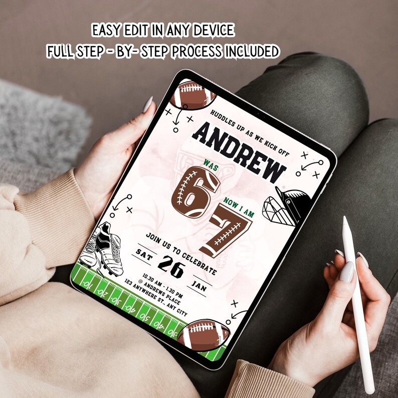 Football Six Seven Birthday Invitation, 6 7 Meme, Football 7th Birthday ...