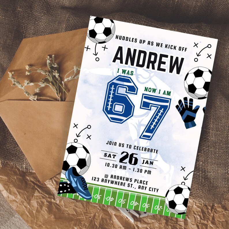 Football Six Seven Birthday Invitation, 6 7 Meme, Football 7th Birthday ...