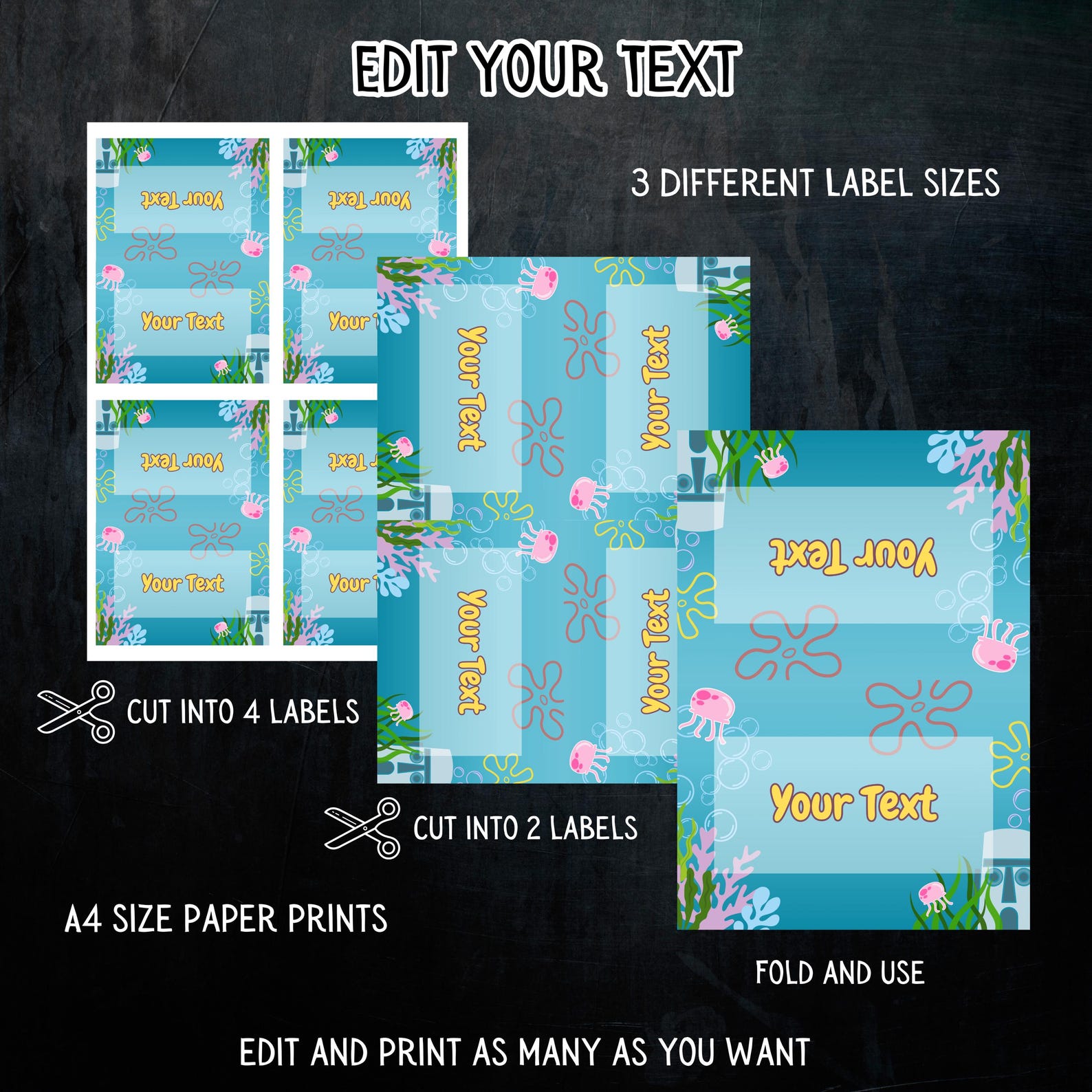 Sponge Under the Sea Food Labels: DIY Birthday Party Decor (canva ...
