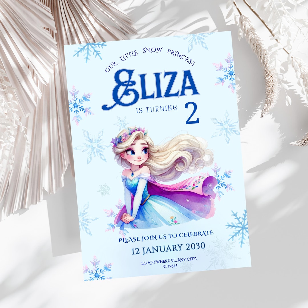 Editable Frozen Snow Princess Birthday Invitation, Elsa Winter Theme ...