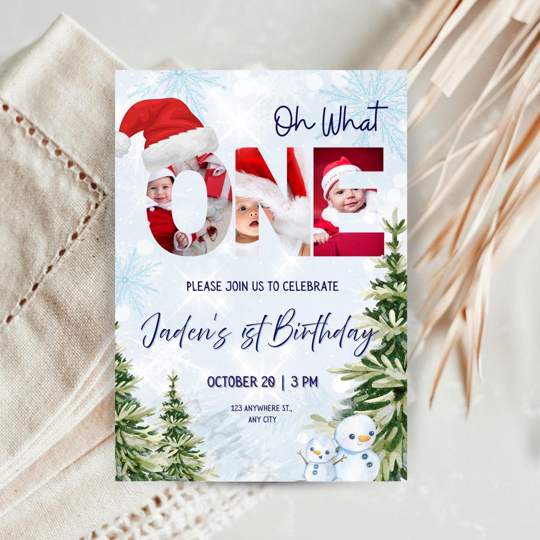 Christmas 1st Birthday Party Invitation Oh What ONE Invite Christmas ...