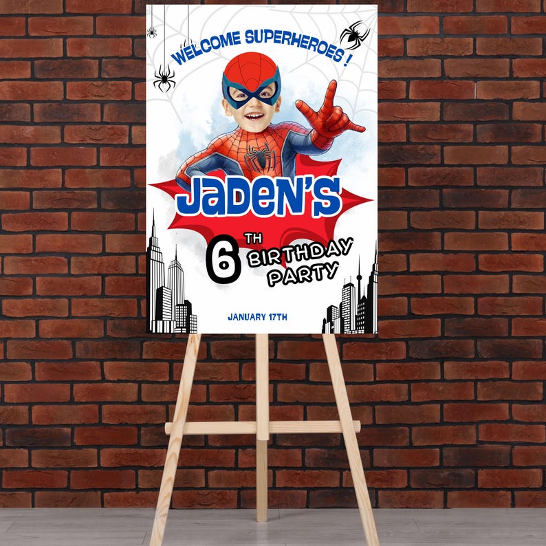 Personalised Face Spider Welcome Sign Spider Man Birthday Party ...