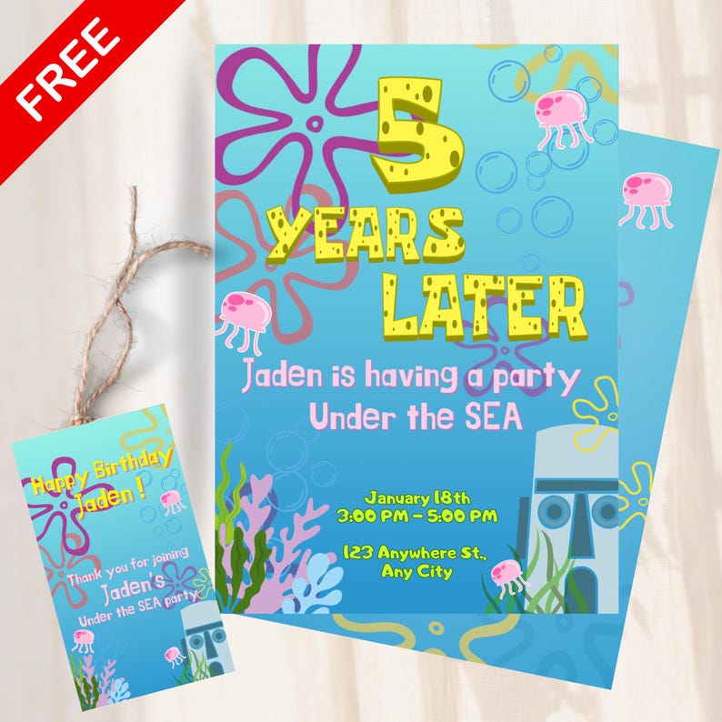 Editable Sponge Under the Sea Animated Birthday Invitation Ocean Party ...