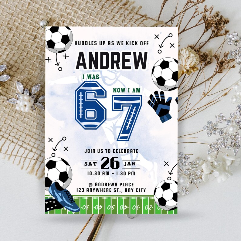 Football Six Seven Birthday Invitation, 6 7 Meme, Football 7th Birthday ...