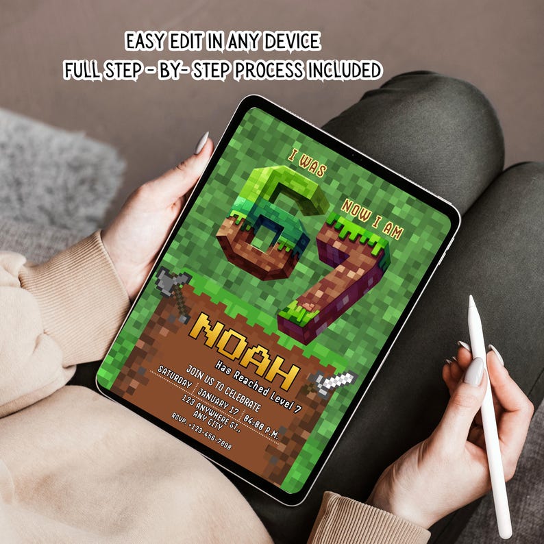 Six Seven Editable Pixel Block Birthday Party Invitation Template ...