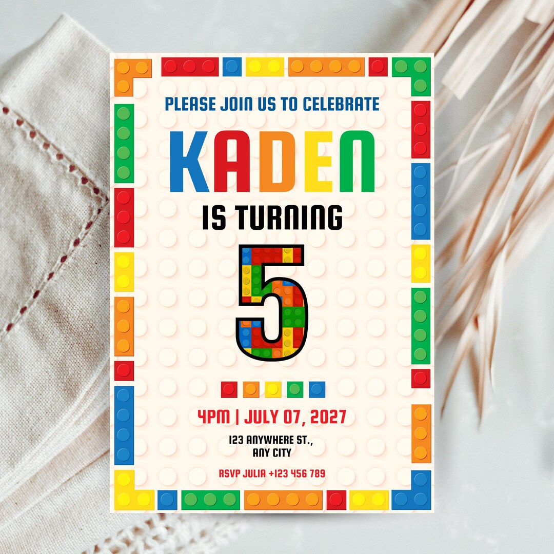 Editable Building Blocks Birthday Invitation | Construction Theme Party ...