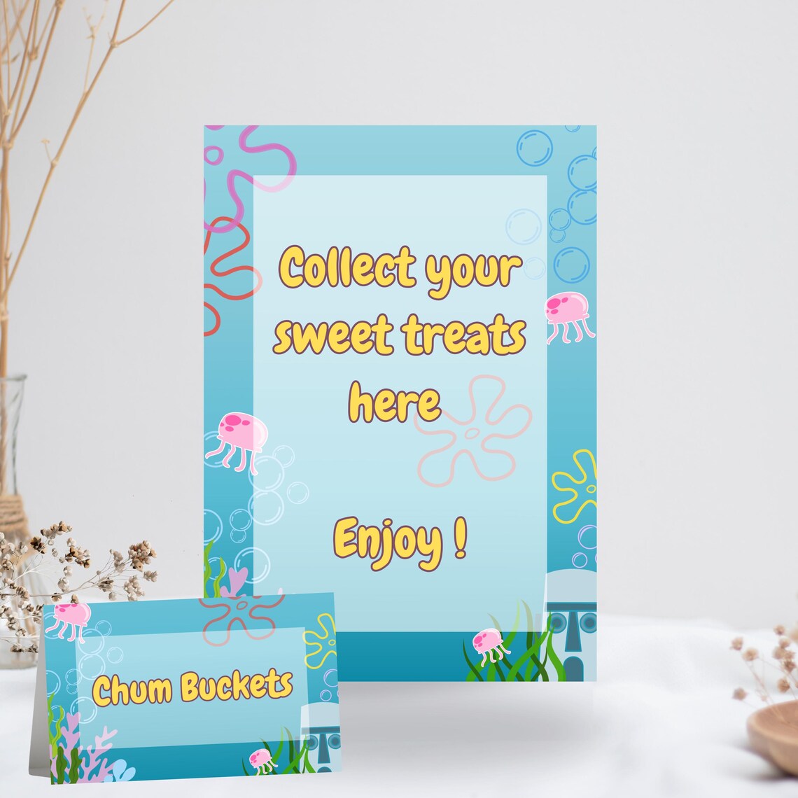 Sponge Under the Sea Food Labels: DIY Birthday Party Decor (canva ...