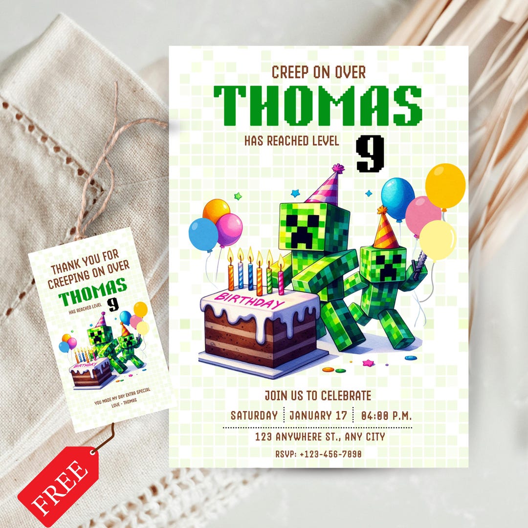 Editable Pixel Block Birthday Party Invitation Template, Digital Gamer ...
