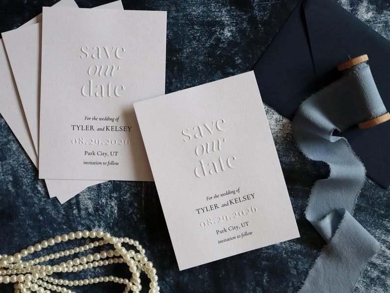 Modern Embossed Save the Date, Minimal Luxury Emboss Wedding Card - Etsy