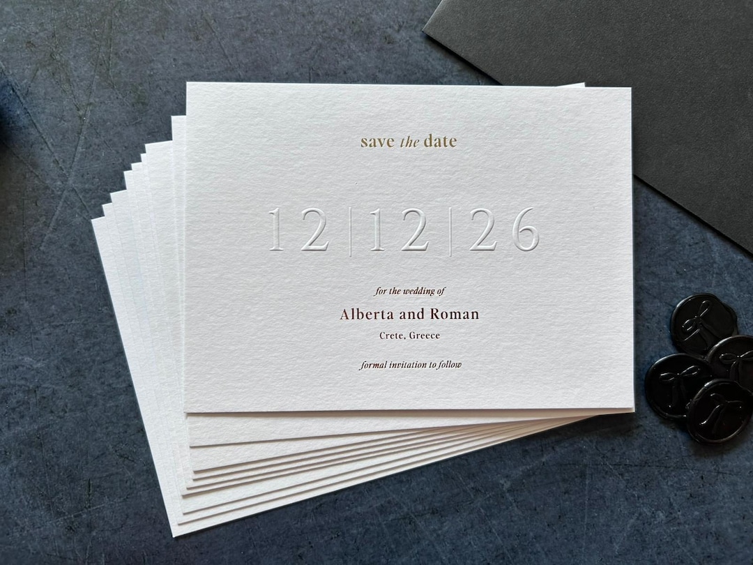 Gold Foil Save the Date Card With Emboss, Luxury Embossed Wedding ...