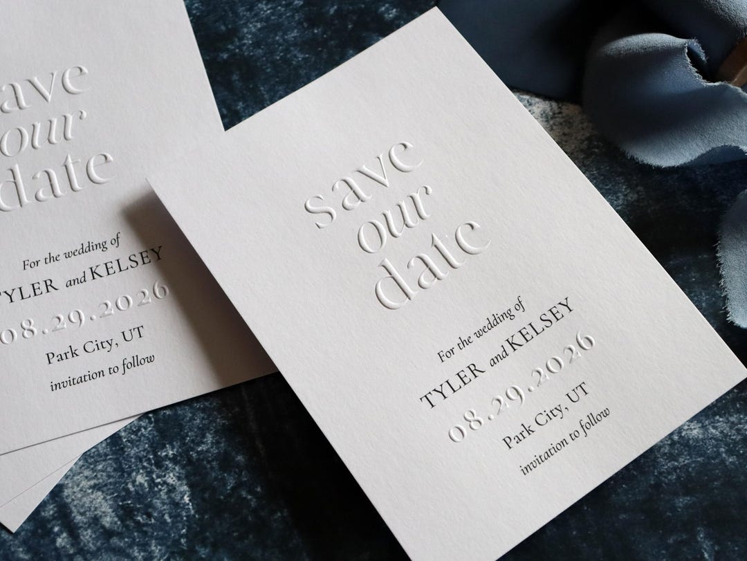 Modern Embossed Save the Date, Minimal Luxury Emboss Wedding Card - Etsy