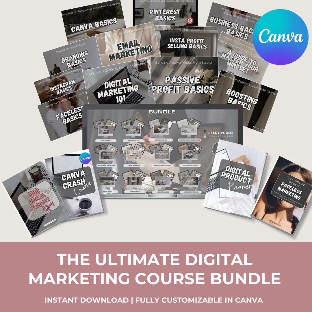 Effective CEO Digital Marketing Course Bundle: PLR MRR, Canva Templates ...