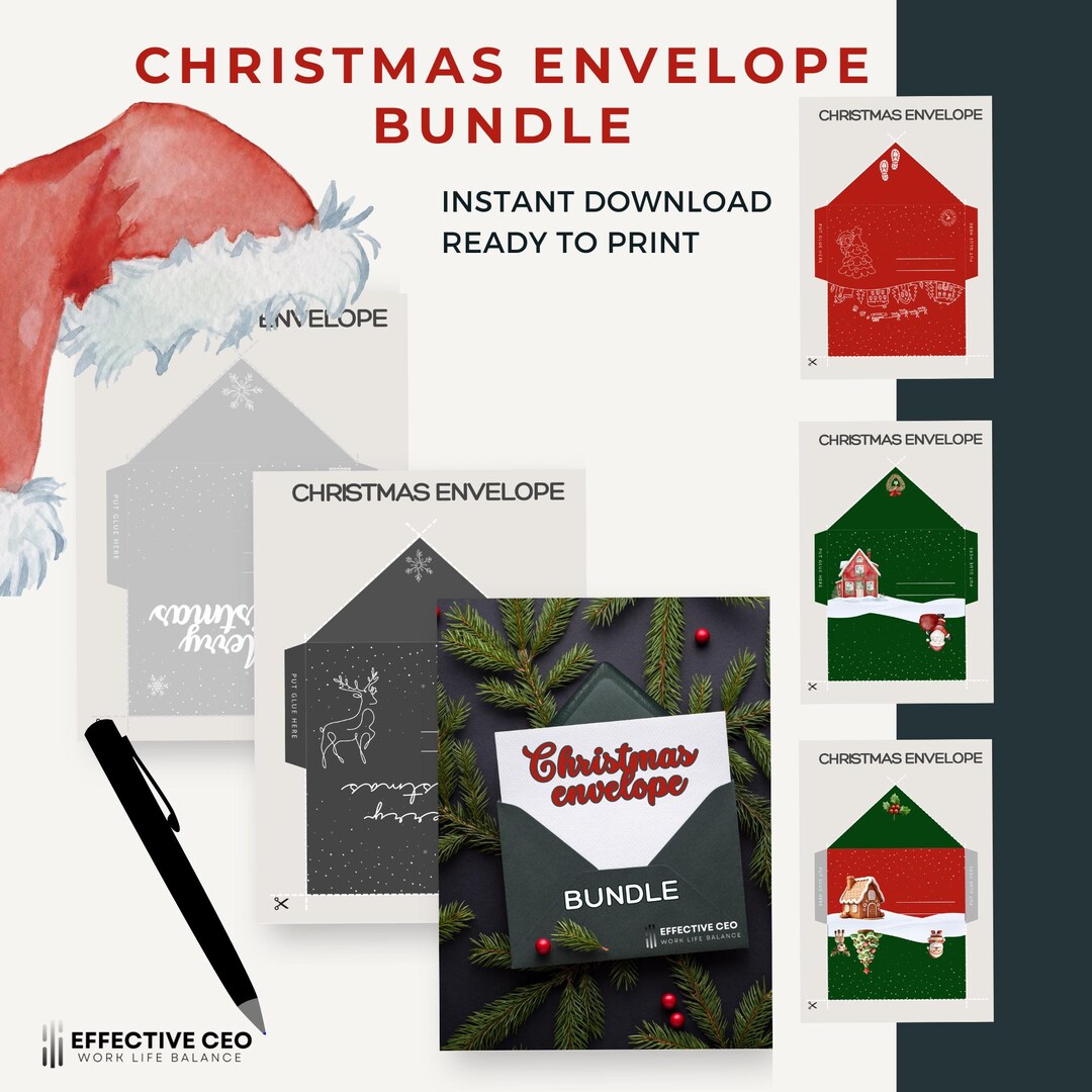 Small Christmas Envelope Bundle PDF Size 5.72 × 3.07 in Printable Xmas ...