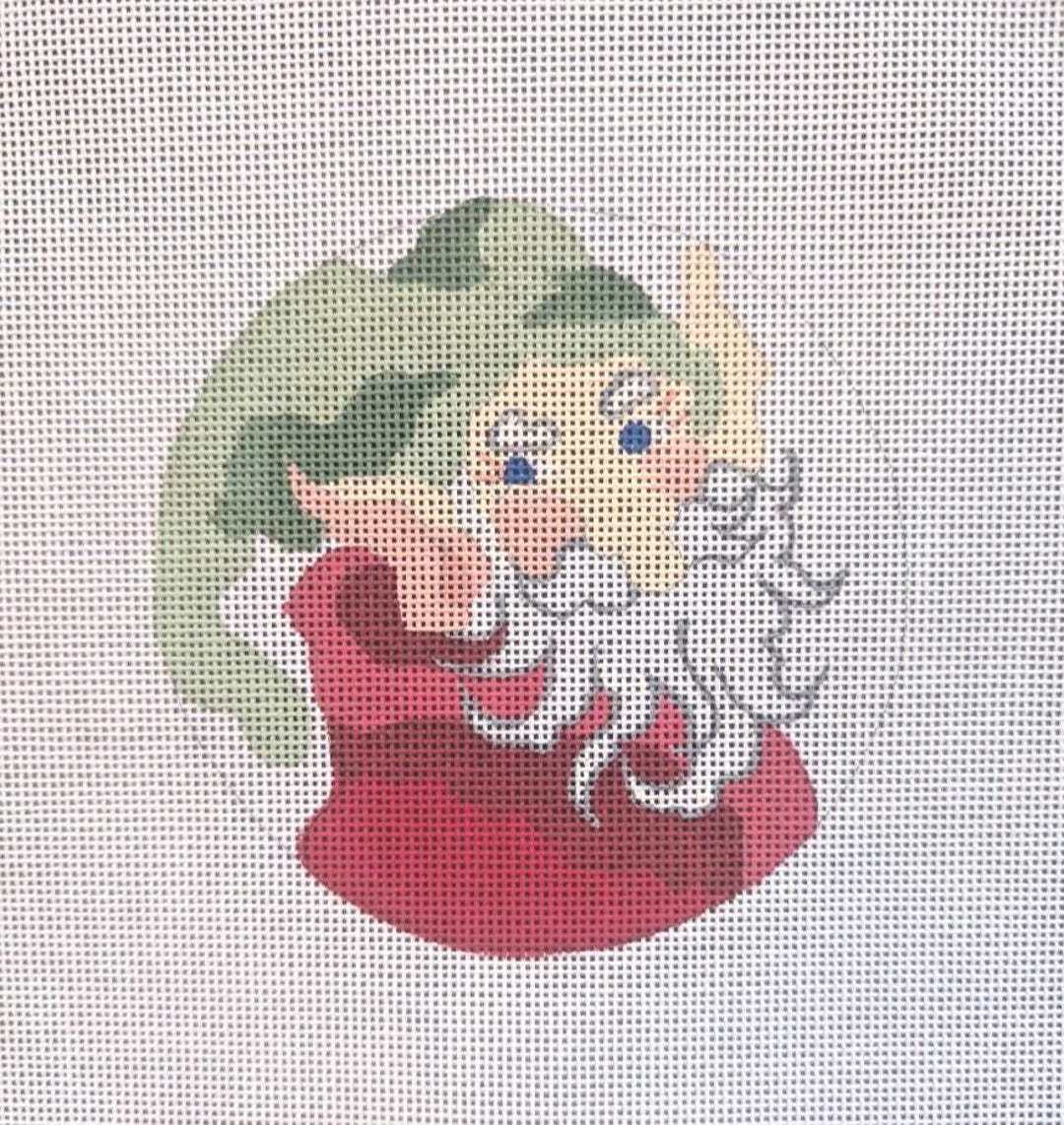 Christmas Elf Face Ornament (green Hat) - Hand-painted Needlepoint ...