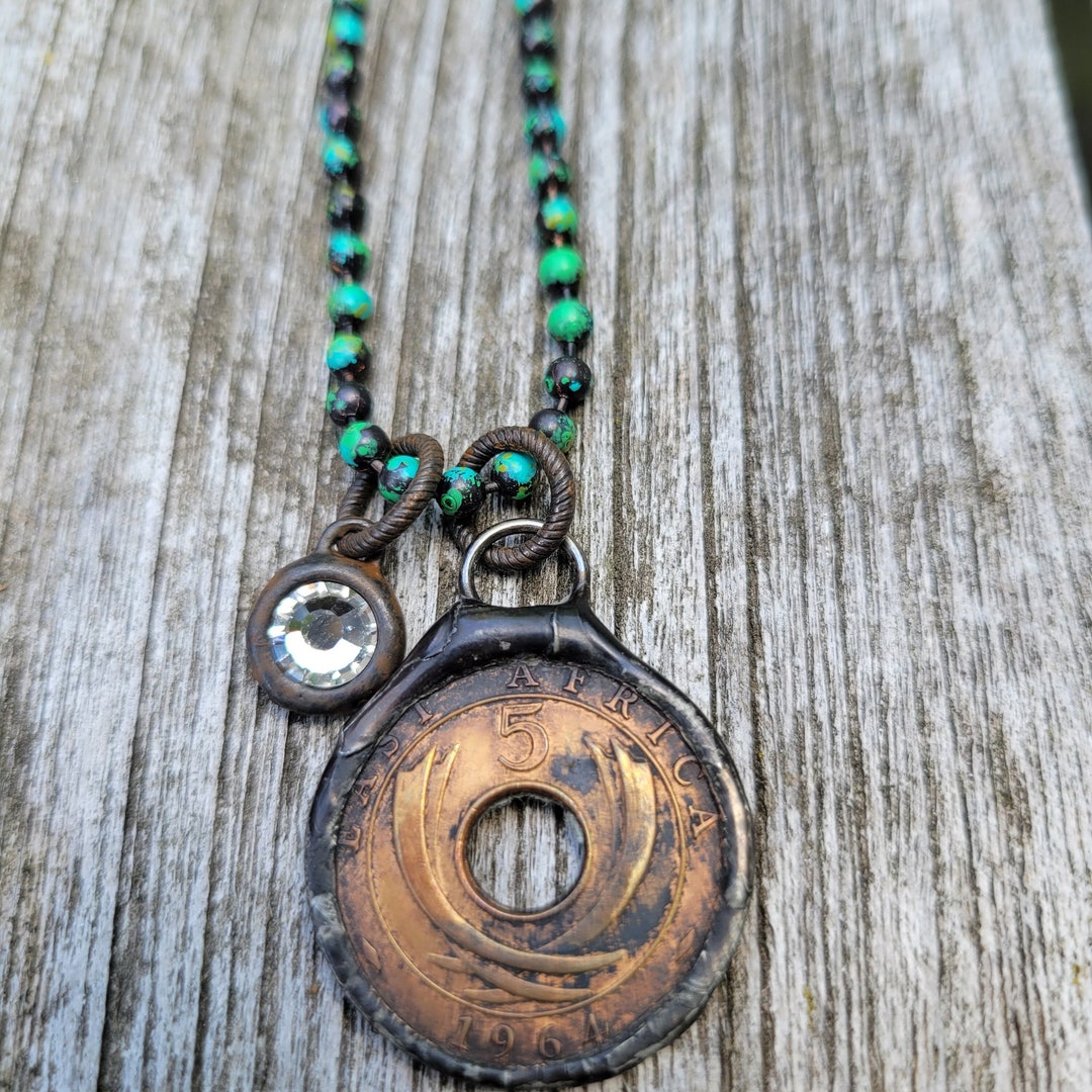 Vintage East Africa Copper Coin, Two Sided Rustic Finish Soldered ...