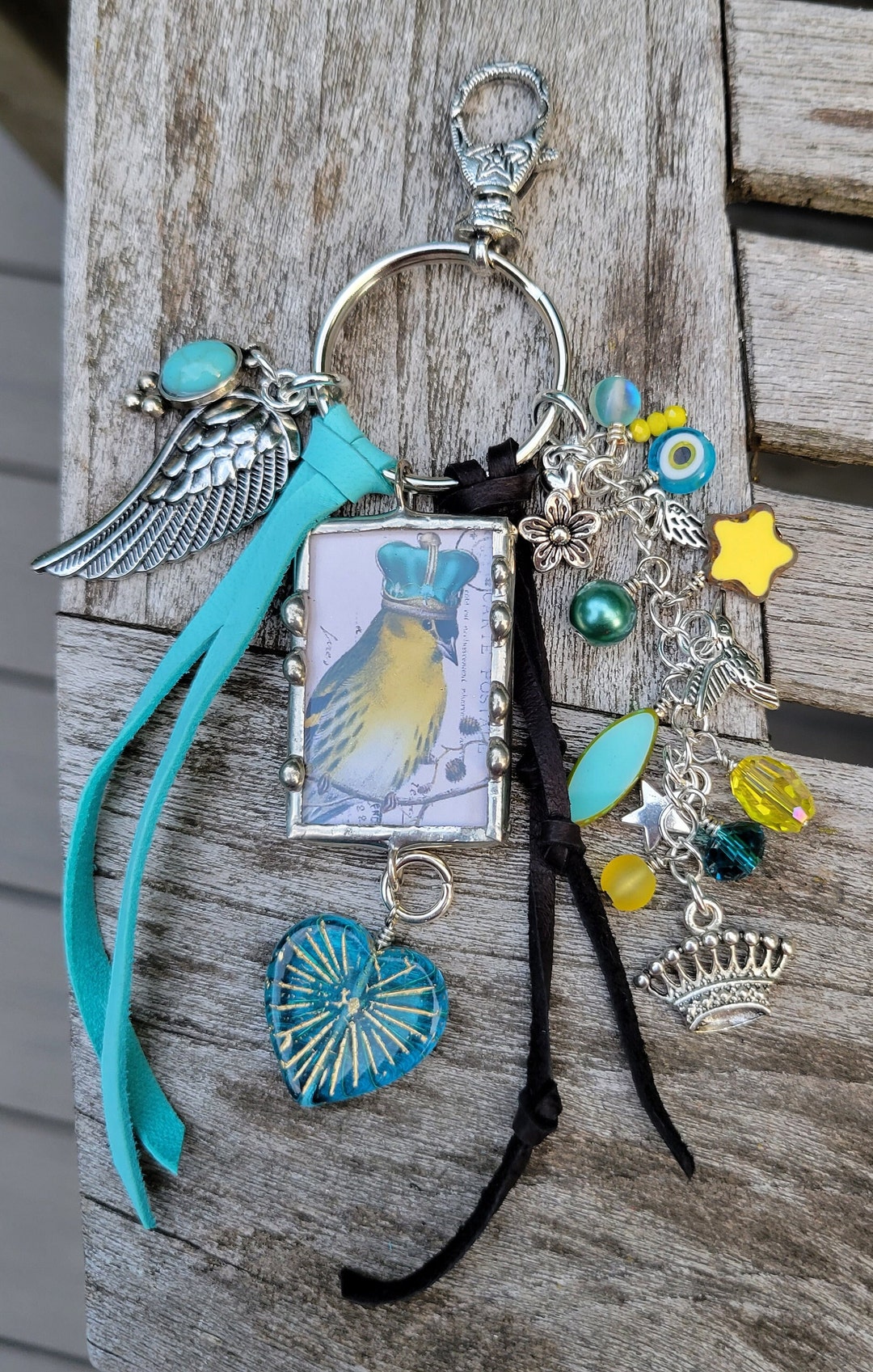 Yellow Finch in Crown, Two Sided Hand Soldered Focal With Phrasing on ...
