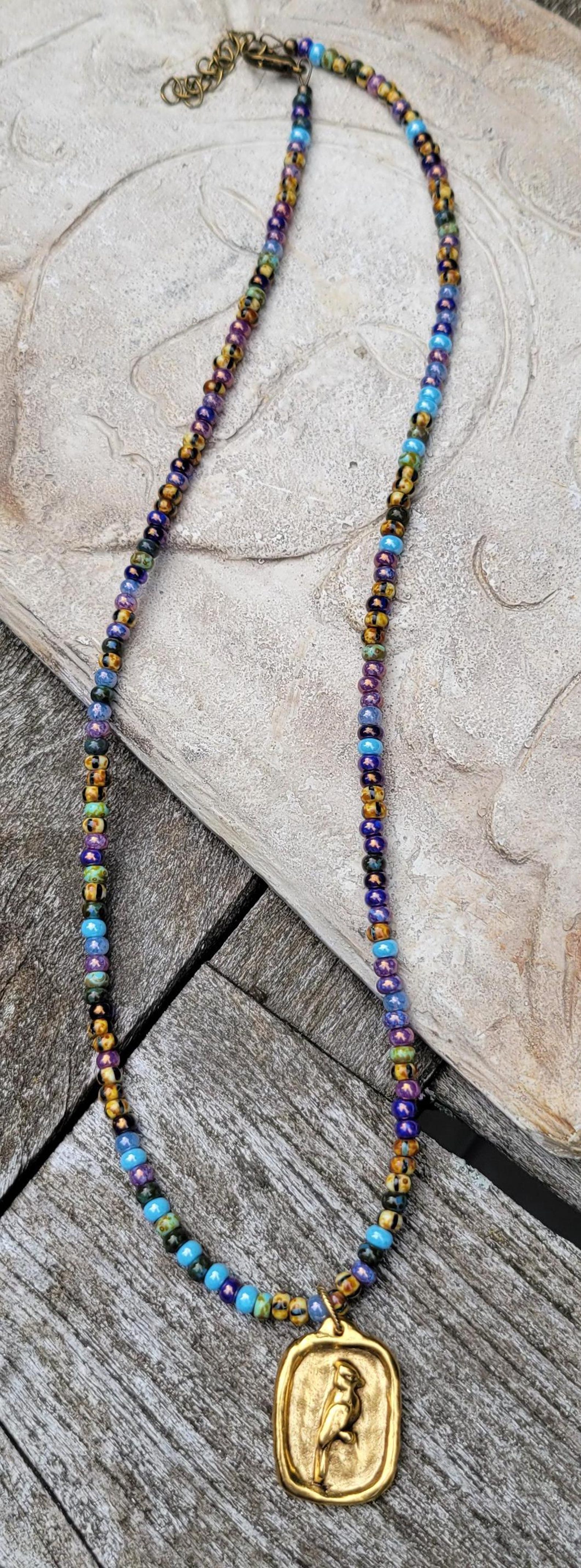 Cardinal Bird Hand-cast Bright Gold-tone Metal, Czech Glass Beads ...