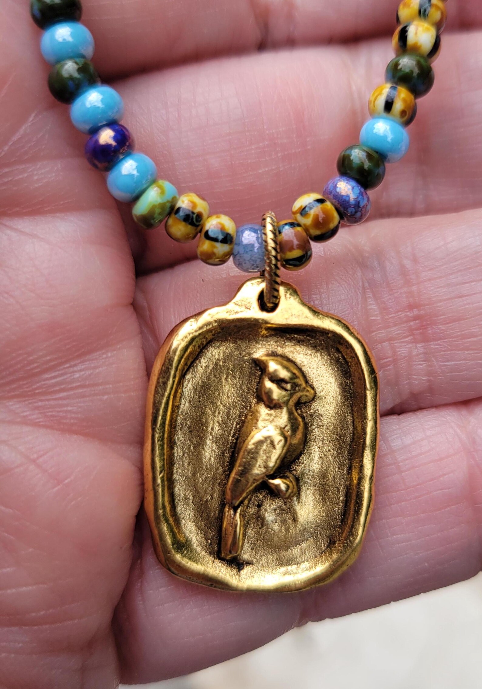 Cardinal Bird Hand-cast Bright Gold-tone Metal, Czech Glass Beads ...