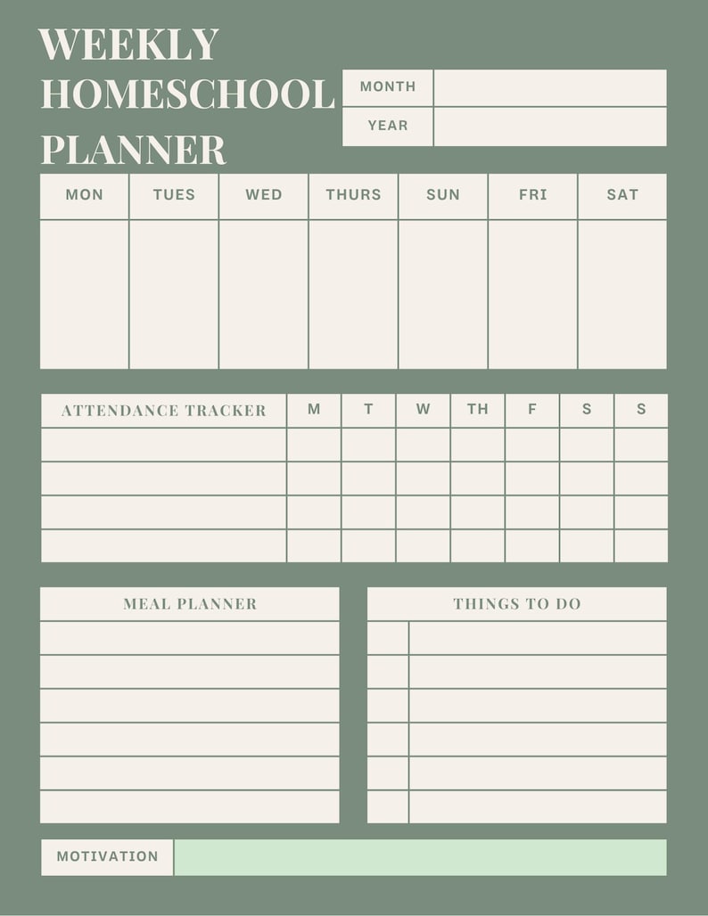 Weekly Homeschool Planner - Etsy