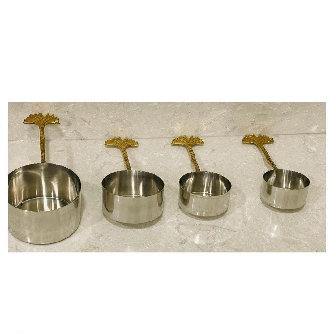 Silver Measuring Cups Shiny Metal 4 Pc Set Stainless Steel, Beautiful ...
