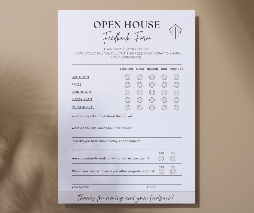 Open House Feedback Form | Real Estate | Realtor | Digital Download - Etsy
