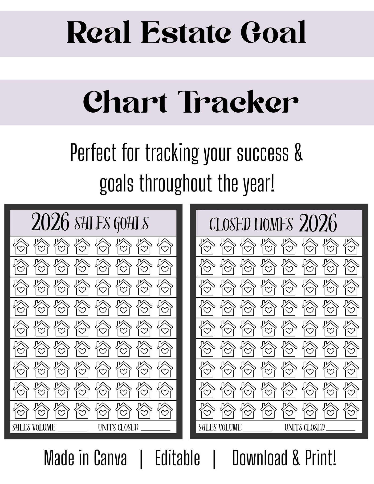 Real Estate Goal Chart | Sales Tracker, Realtor Planner (canva Template ...