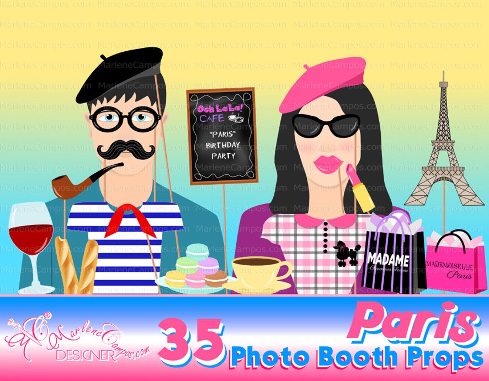 Paris Photo Booth Props Parisian Birthday Party Paris Party - Etsy