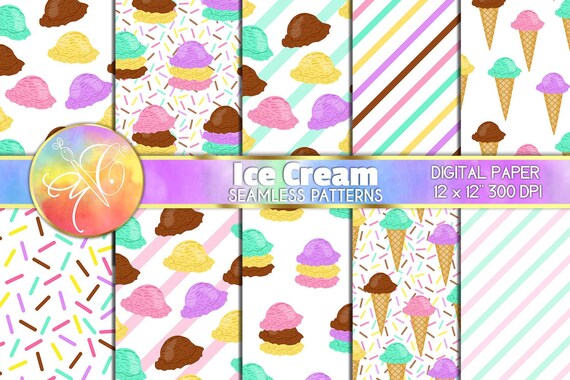 SEAMLESS Ice Cream Digital Paper, Digital Paper, Ice cream Party ...