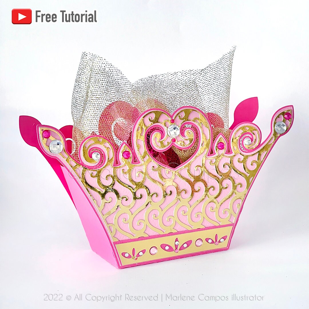Crown Gift Box Paper Craft Cut Files Svg Dxf Png 3D - Etsy