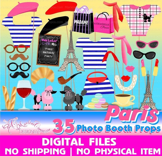 Paris photo booth props, Parisian birthday party, Paris Party, France ...
