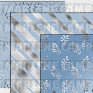 Light Blue and Silver Digital Paper, Foil Effect, Background Pattern ...