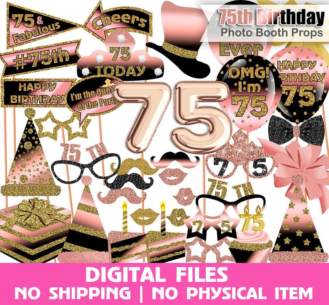 75th Birthday Photo Booth Props Rose Gold Black Gold 75th - Etsy