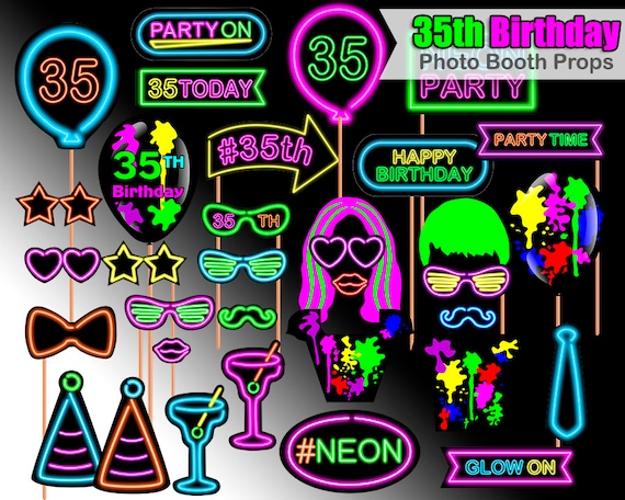 NEON Signs 35th Birthday photo booth props, Neon Birthday photo booth ...