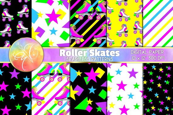 Roller Skates Digital Paper SEAMLESS Printable Digital - Etsy