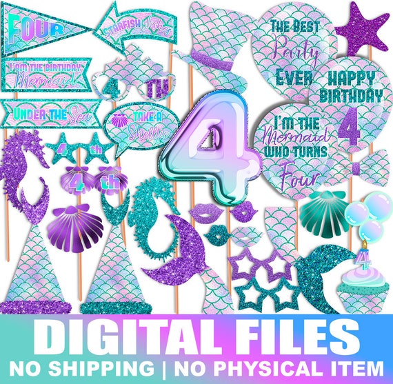 Mermaid Photo booth props, 4th Birthday, Mermaid Birthday party ...