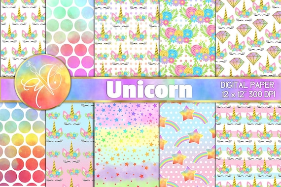 Unicorn Digital Paper, Scrapbook, Making Card, Party Decoration ...