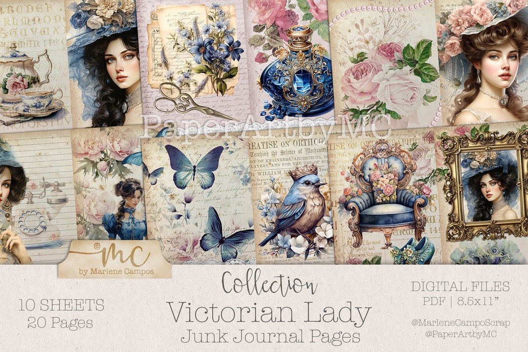 Victorian Lady Junk Journal Pages, Printable Journal Paper - Etsy