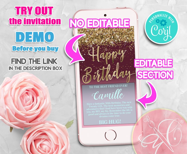 Happy Birthday Electronic Card Phone Card Rose Gold Gold - Etsy