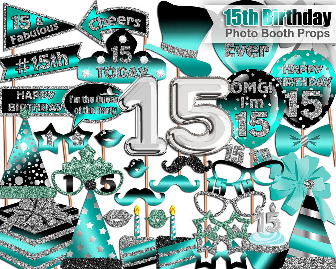 15th Birthday Photo Booth Props Turquoise Black Silver - Etsy