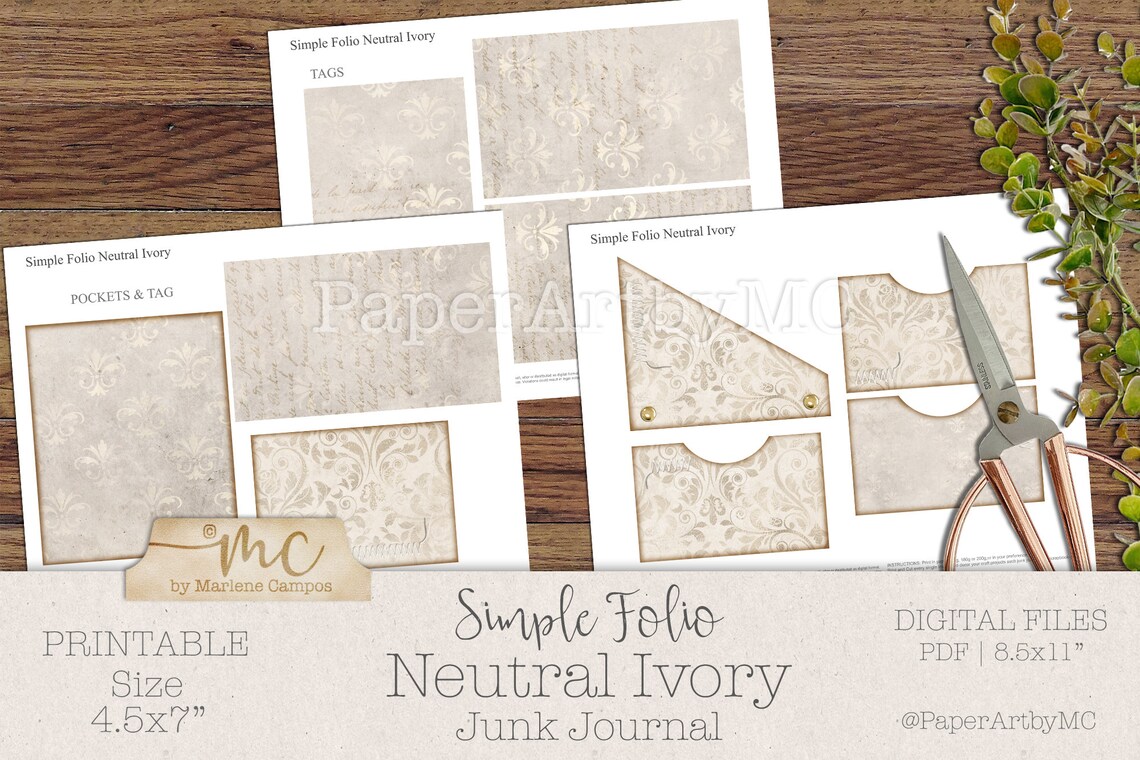 Simple Folding Folio Neutral, Printable Ivory Junk Journal, Journal ...