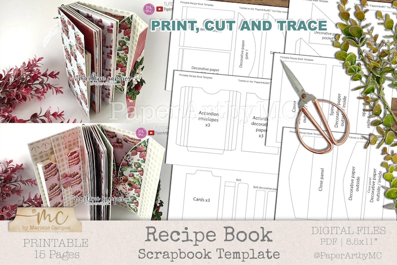 Printable Recipe Book Template, Scrapbook Album Kit, Recipe Scrapbook ...