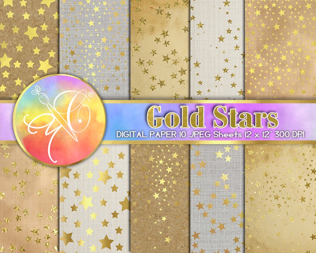 Gold Star Digital Paper Gold Star Backgrounds Gold Foil - Etsy